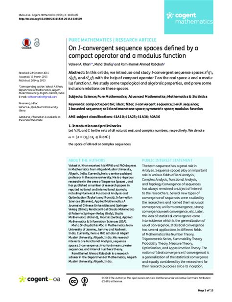 pdf on i convergent sequence spaces defined by a compact operator and