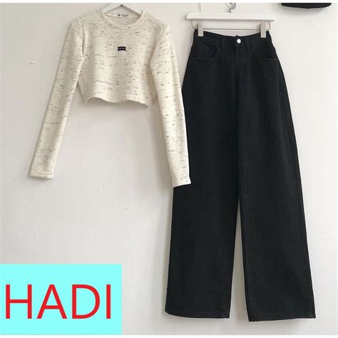 QuẦn Jean Ống RỘng NỮ LƯng Cao MÀu Đen Cao CẤp Hadi ĐỦ Size S M L Lai