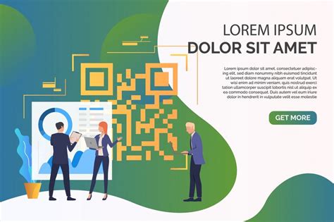 샘플 텍스트 문제 큰 Qr 코드를 논의하는 사업 사람들 무료 벡터