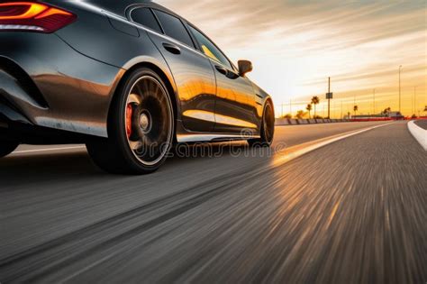 A Black Car Is Driving Down The Street At High Speed Stock Illustration