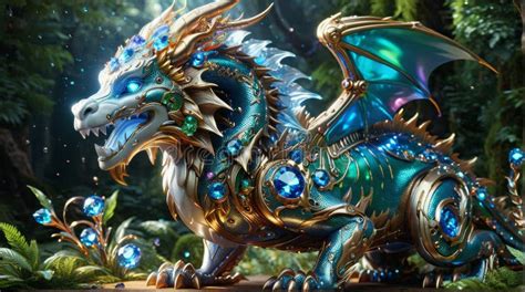 Sapphire Encrusted Majestic Dragon Stock Illustration Illustration Of