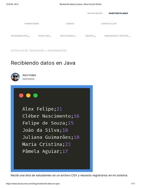 recibiendo datos en java alura cursos online pdf java lenguaje