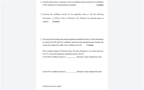 Solved 1 Find The Critical Value Zc Necessary To Form A