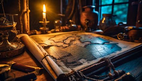 Mapa Del Tesoro Antiguo Mapa De Vintage Compás Monedas De Oro Piratas
