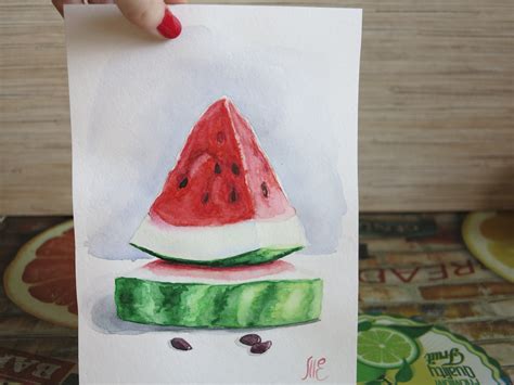 Wassermelone Original Gemälde Aquarell Aquarell Obst Wand Etsy