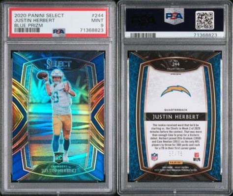 2020 Panini Select Club Level Blue Prizm 244 Justin Herbert 75 Rc