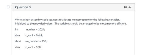 solved question 3 10 pts write a short assembly code segment