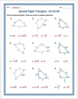 Special Triangles Worksheet