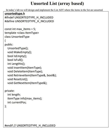 Solved Unsorted List Array Based In Todays Lab We Will