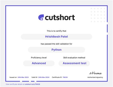 Hrishikeshs Skill Certificate For Python Cutshort