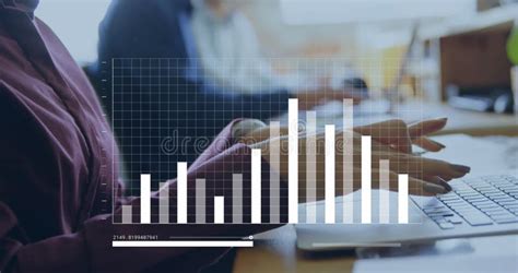 Image Of Data Processing Over Caucasian Businesswoman Using Laptop In Office Stock Illustration