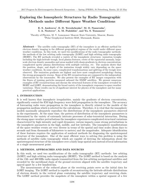 Pdf Exploring The Ionospheric Structures By Radio Tomographic Methods Under Different Space