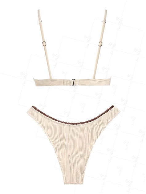 Seamolly Wave Textured Picot Trim Bow Decor Bikini Set