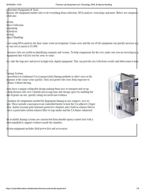 Forensic Lab Equipment List Toxicology Dna Evidence Handling Pdf