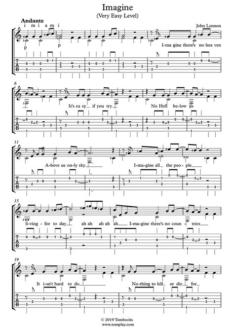 Imagine Very Easy Level With Band John Lennon Guitar Tabs And Sheet Music