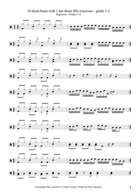 10 Beats And Fills Exercises Grade 1 2 Learn Drums For Free