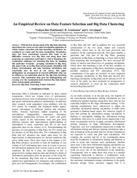 Pdf An Empirical Review On Data Feature Selection And Big Data Clustering