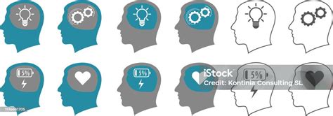 다양한 감정 피곤함 사랑 창조적 인 아이디어 생각을 나타내는 두뇌가있는 사람의 머리 감정 시리즈에 대한 스톡 벡터 아트 및 기타 이미지 Istock