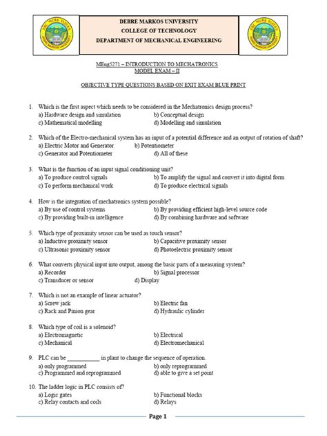 Mechatronics Model Exam 2 Pdf Programmable Logic Controller