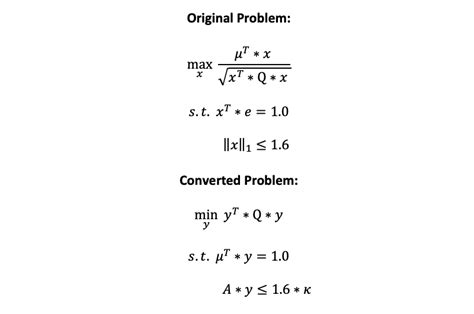 L Norm Constraint In Maximum Sharpe Ratio Portfolio Gurobi Help Center