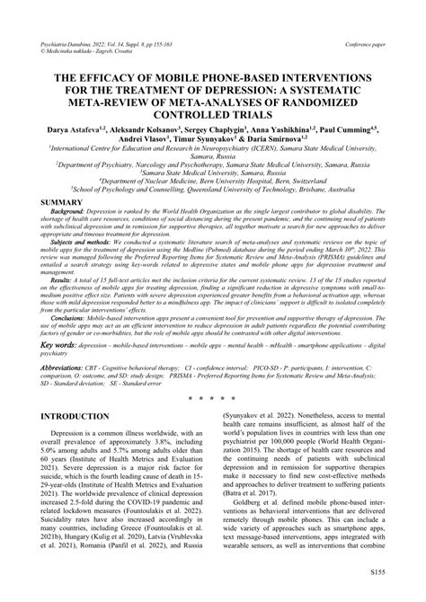 Pdf The Efficacy Of Mobile Phone Based Interventions For The Treatment Of Depression A