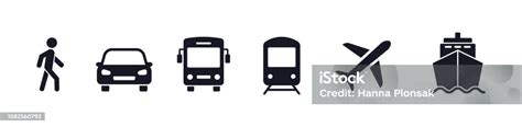 전송 아이콘이 설정되었습니다 자동차 버스 기차 배 비행기 및 도보 대중 여행 및 배달 운송 아이콘입니다 벡터 그림입니다 개념에 대한 스톡 벡터 아트 및 기타 이미지 Istock