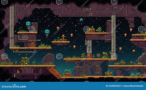 Pixel Art Game Planet Surface Space Arcade 8 Bit Videogame Location
