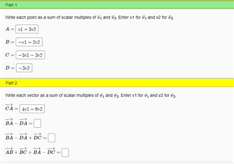 Solved Part 1 Write Each Point As A Sum Of Scalar Multiples