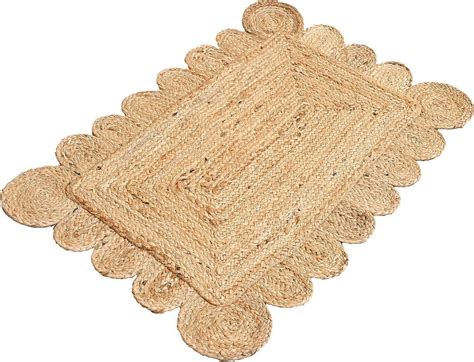 KLAVATE Natural Jute Hand Braided Scalloped Area Rug Walmart