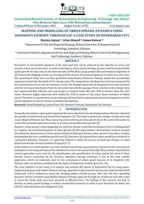 Pdf Mapping And Modelling Of Urban Sprawl Dynamics Using Shannons Entropy Through Gis A Case