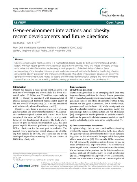 Pdf Gene Environment Interactions And Obesity Recent Developments And Future Directions