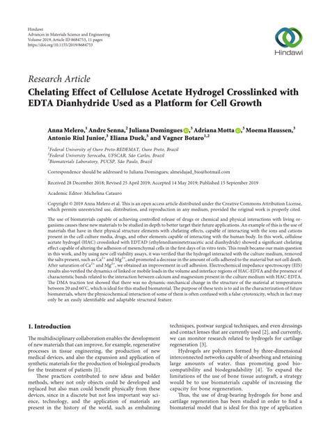Pdf Chelating Effect Of Cellulose Acetate Hydrogel Crosslinked With