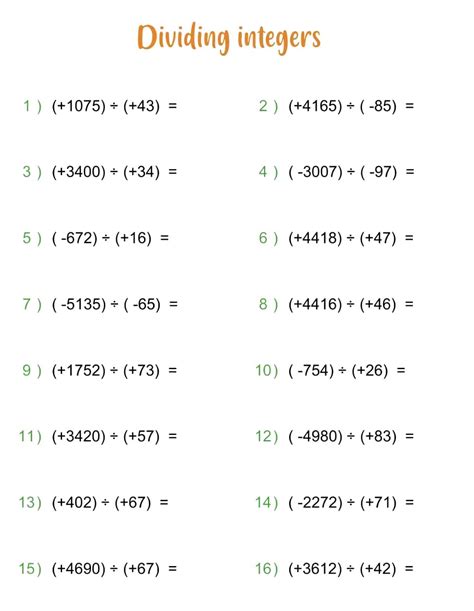 Multiplying And Dividing Integers Worksheets Free Image And Pdf Printables