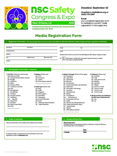 Fillable Online Congress Nsc Media Registration Form Nsc Safety