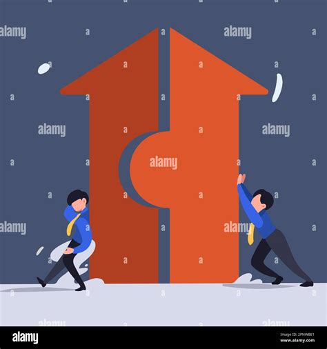 Business Flat Drawing Businessman Merging Arrows Together Male Workers Pushing Arrow Shape