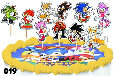 TOPPERY NA TORT OZDOBNE DEKORACJA ZESTAW SONIC SONIK BAJKA 10szt
