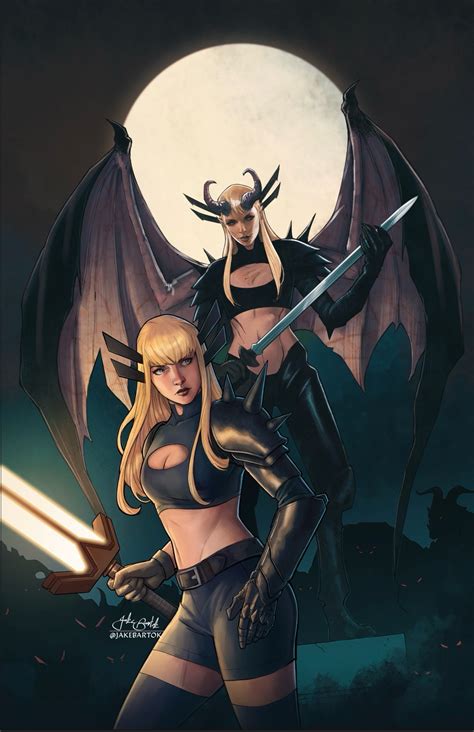 Jr Bartok Darkchylde Magik X Men Marvel X Men Highres 2girls Artist Name Belt Black