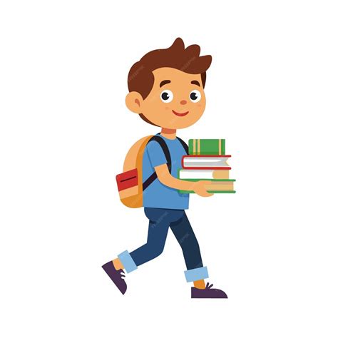 Premium Vector | A boy carrying a stack of books with a white background