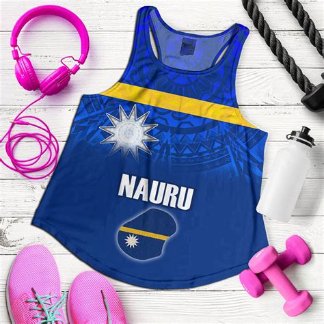 Nauru Women Tank Flag Color With Traditional Patterns