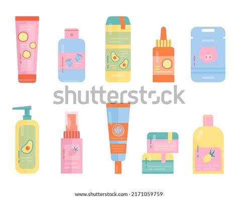 Set Cute Jars Cosmetics Delicate Colors Stock Vector Royalty Free
