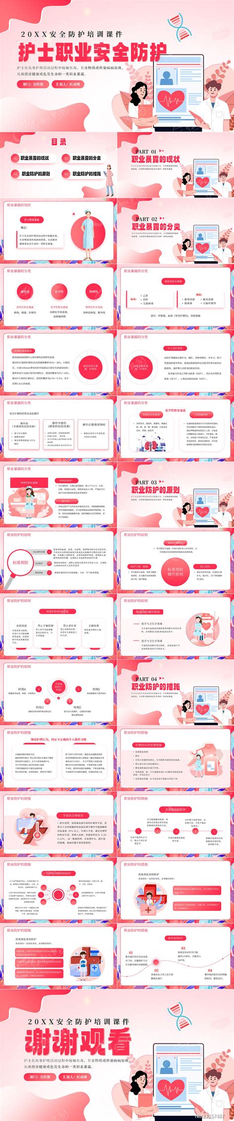 粉色创意护士职业安全防护ppt模板下载 红动中国