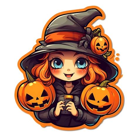 Premium Ai Image Happy Halloween Cute Kawaii Witch Pumpkin Cartoon