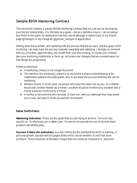 Sample Bdsm Mentoring Contract Pdf
