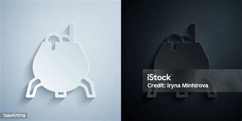 종이 는 회색과 검은 색 배경에 고립 된 마녀 가마솥 아이콘을 잘라 해피 할로윈 파티 종이 아트 스타일 벡터 3차원 형태에 대한 스톡 벡터 아트 및 기타 이미지 Istock