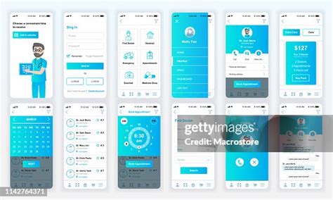 Set Of Ui Ux Gui Screens Medicine App Flat Design Template For Mobile Apps High Res Vector
