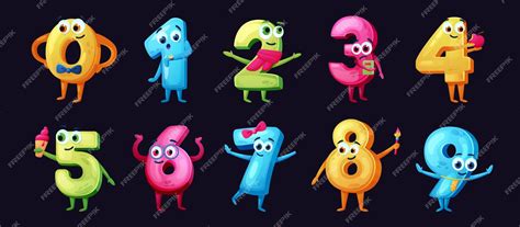 Premium Vector Numbers With Smile Faces Cartoon Characters Cute Math Icons Numeral Symbols