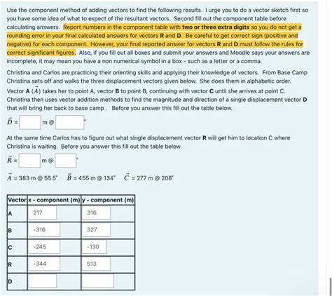 Solved Use The Component Method Of Adding Vectors To Find Chegg