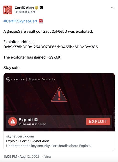 Gnosissafe Vault Contract Exploited Hacker Gains ~976k Binance
