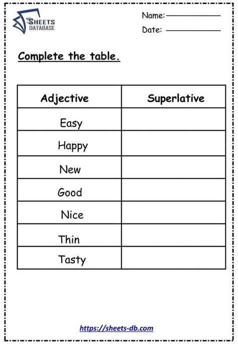 Superlative Adjectives Worksheet