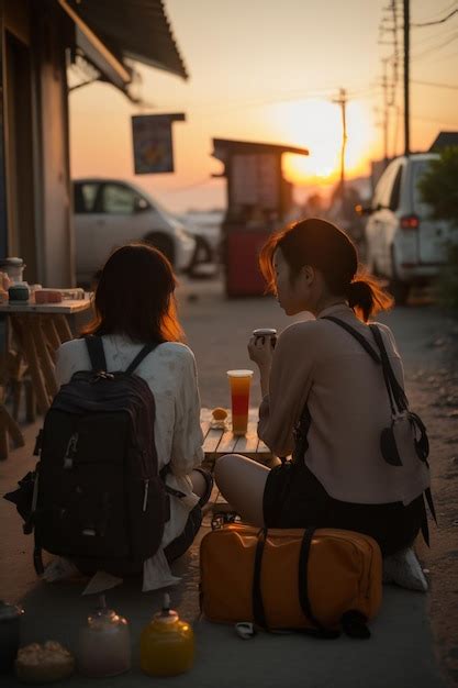 Premium Ai Image Two Women Sit At A Table With A Bag Of Coffee And A
